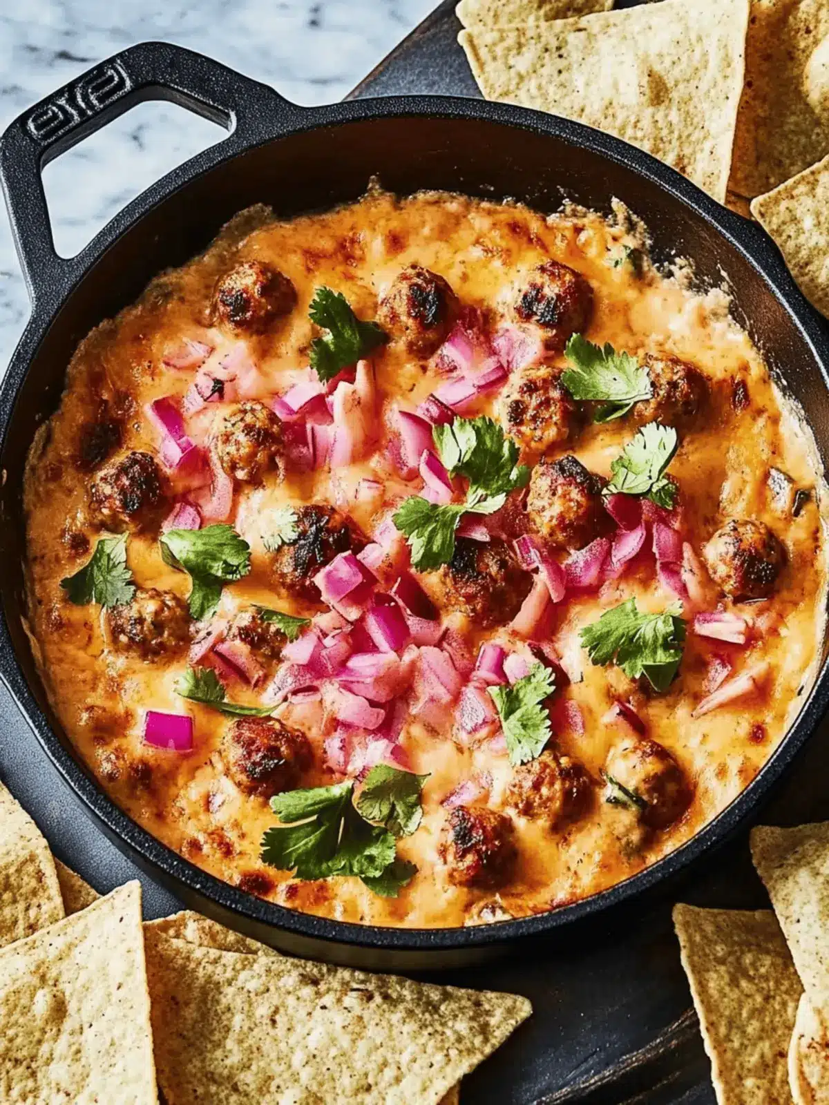 Irresistible Cheesy Mini Meatball Skillet Dip for Game Day Fun